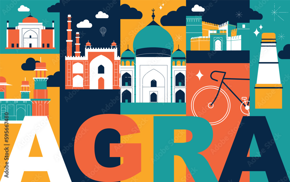 Typography word Agra branding technology concept. Collection of flat ...
