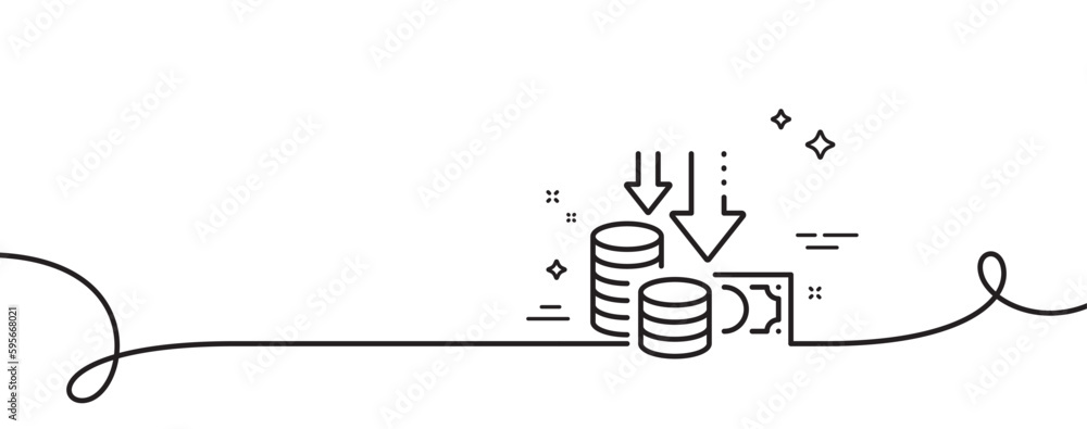 Deflation line icon. Continuous one line with curl. Price reduction ...