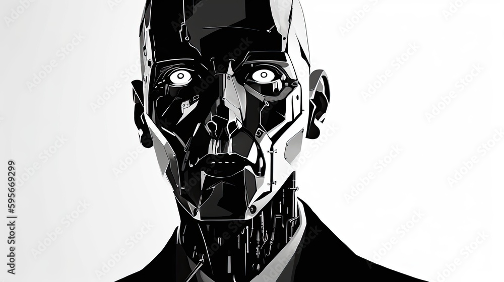 Black and white cyborg man, b/w robot human, men in black, AI Stock ...