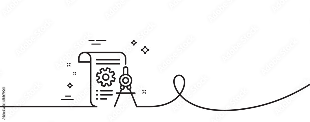 Divider document line icon. Continuous one line with curl. Engineering cogwheel tool sign. Cog ...