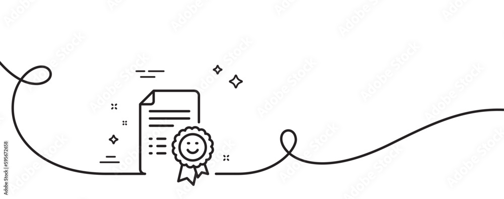 Smile award line icon. Continuous one line with curl. Positive feedback ...