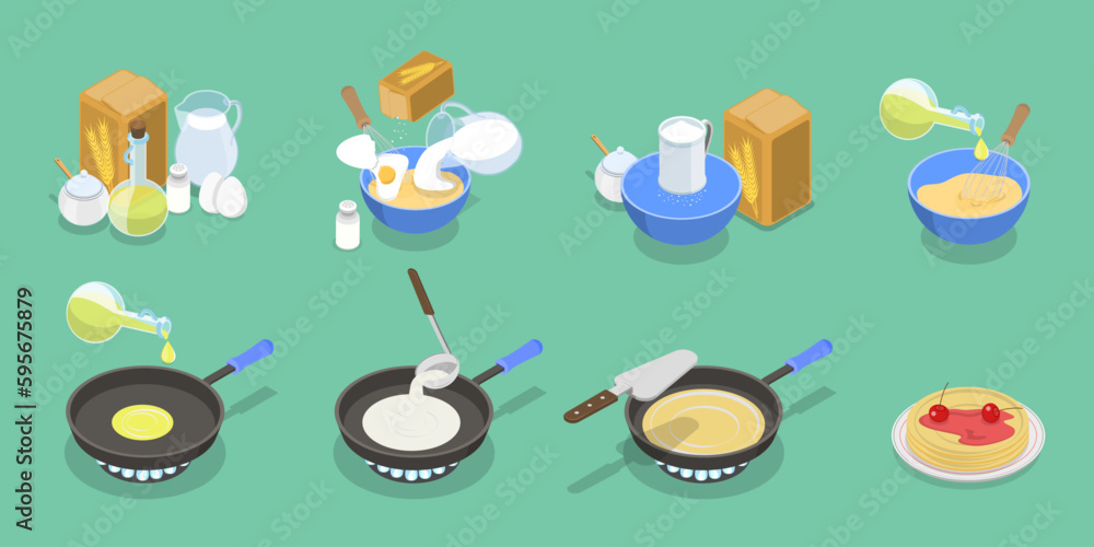 3D Isometric Flat Vector Conceptual Illustration of Pancake Recipe ...