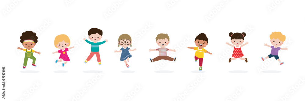 Happy children jumping in outdoors Concept, little kids activities ...