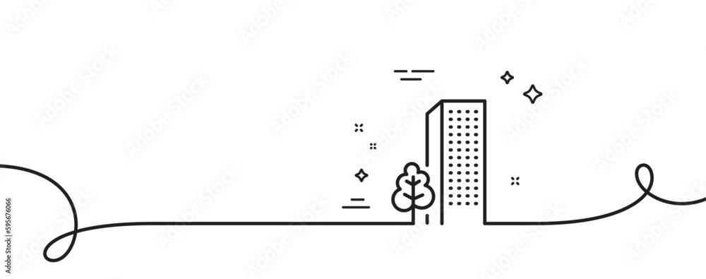 Buildings line icon. Continuous one line with curl. City architecture ...