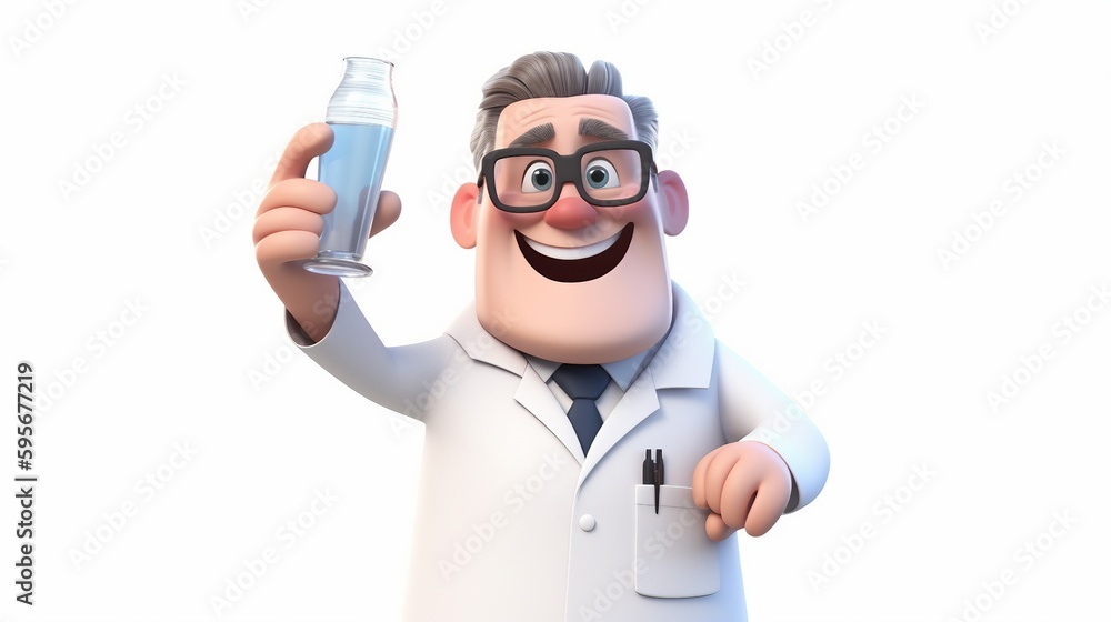 happy cartoon fat doctor wear glasses holding water bottle Stock ...
