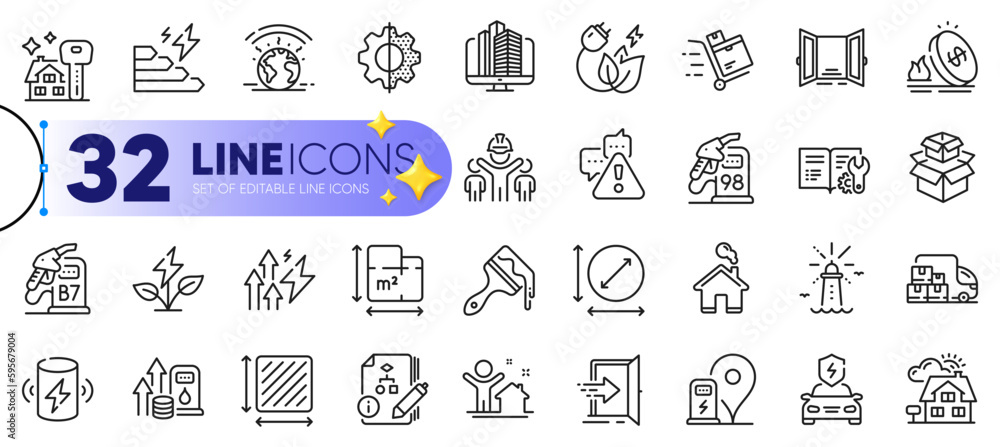 Outline set of Algorithm, Warning and Entrance line icons for web with ...