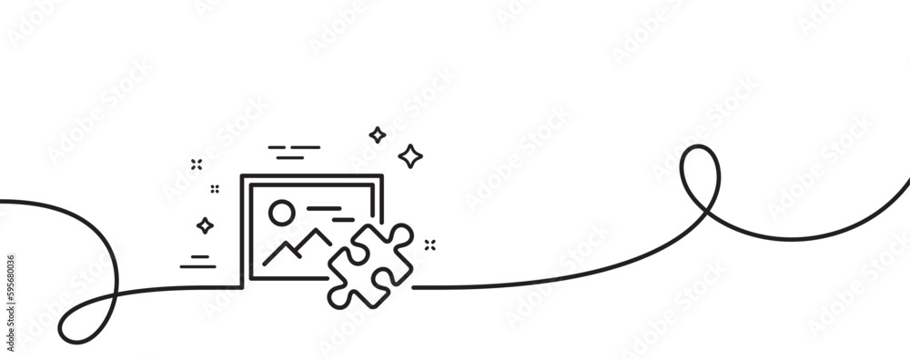 Puzzle image line icon. Continuous one line with curl. Jigsaw piece ...