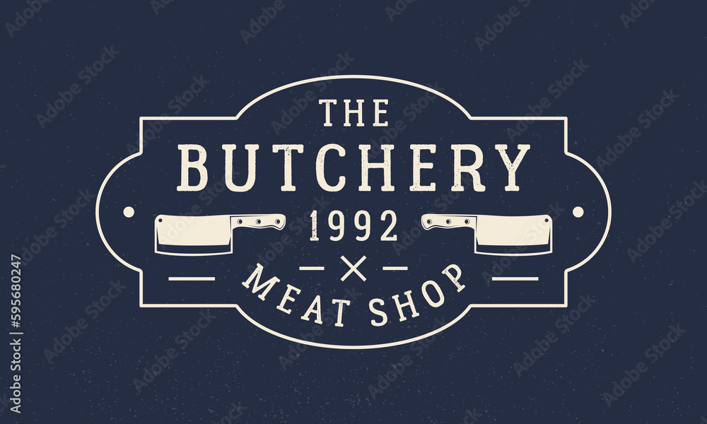 Butchery logo. Vintage butcher shop logo with meat knives. Logo or ...