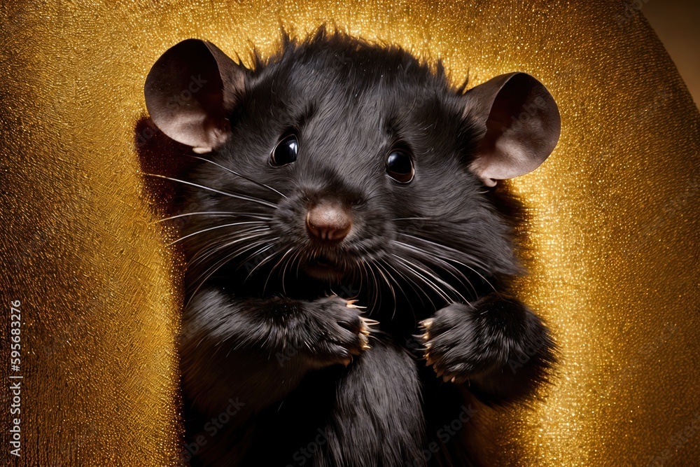 Cute black rat on golden background. Studio shot. Toned. AI-generated ...