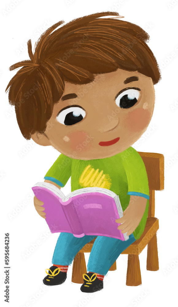 cartoon child kid boy pupil reading books learning childhood ...