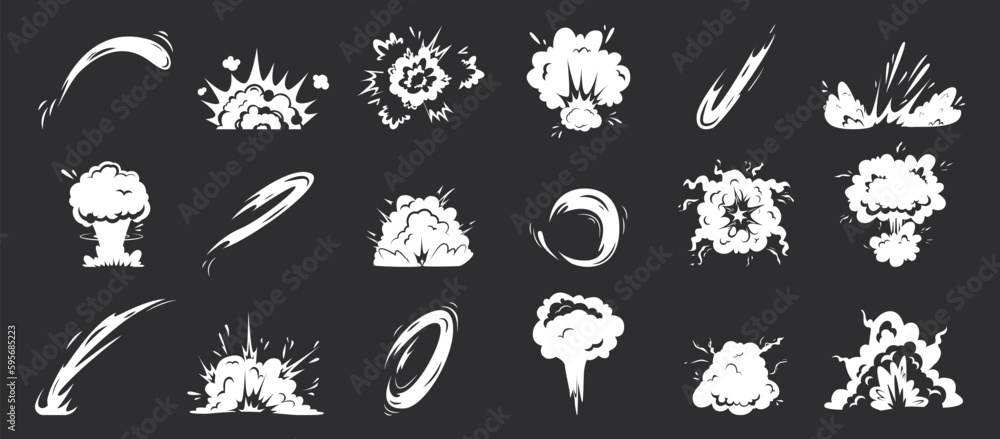Explosion cartoon comic effect, white sparks of power lightning ...