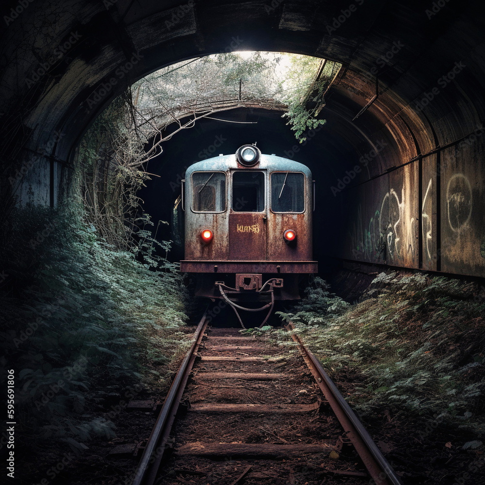 Forgotten Relic: Abandoned Rusted Train on Railway Track - generative ...