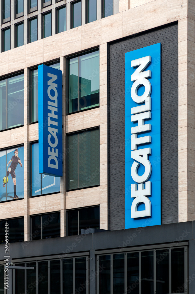 Logo signage of Decathlon store in Rotterdam, Netherlands Stock Photo ...