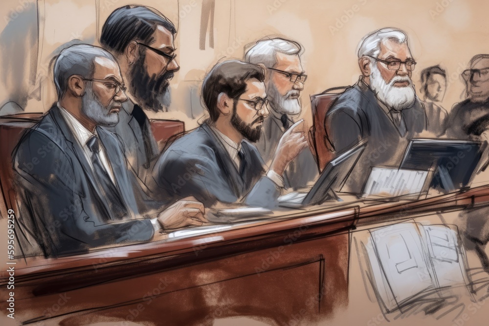 Illustration of a jury sitting in a courtroom, waiting to deliver a ...