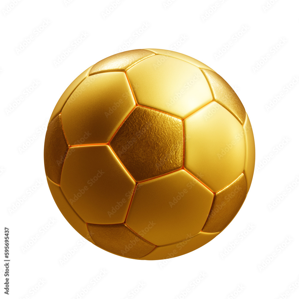 Golden football or soccer ball isolated on transparent background. 3D ...