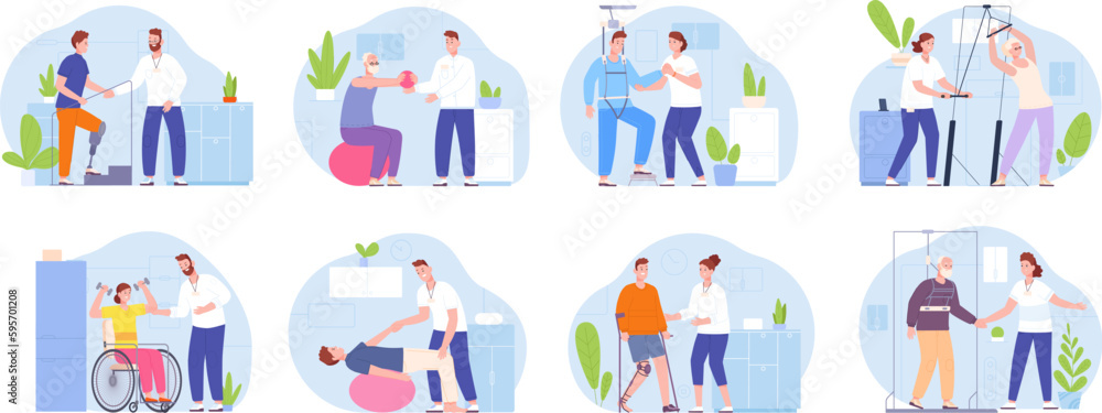 People rehabilitation therapy. Rehab walking disability patient after ...