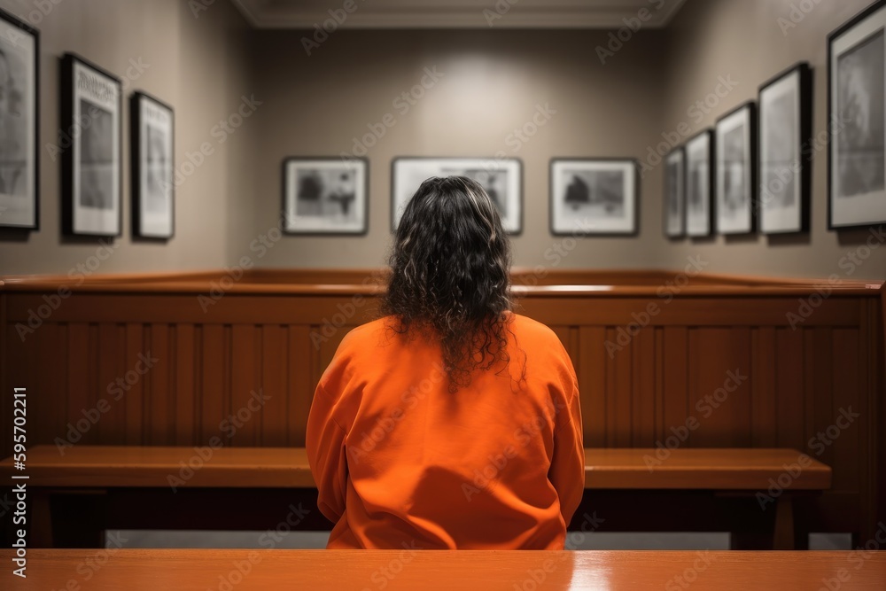 Illustration of a female prisoner in an orange jumpsuit sitting in a ...