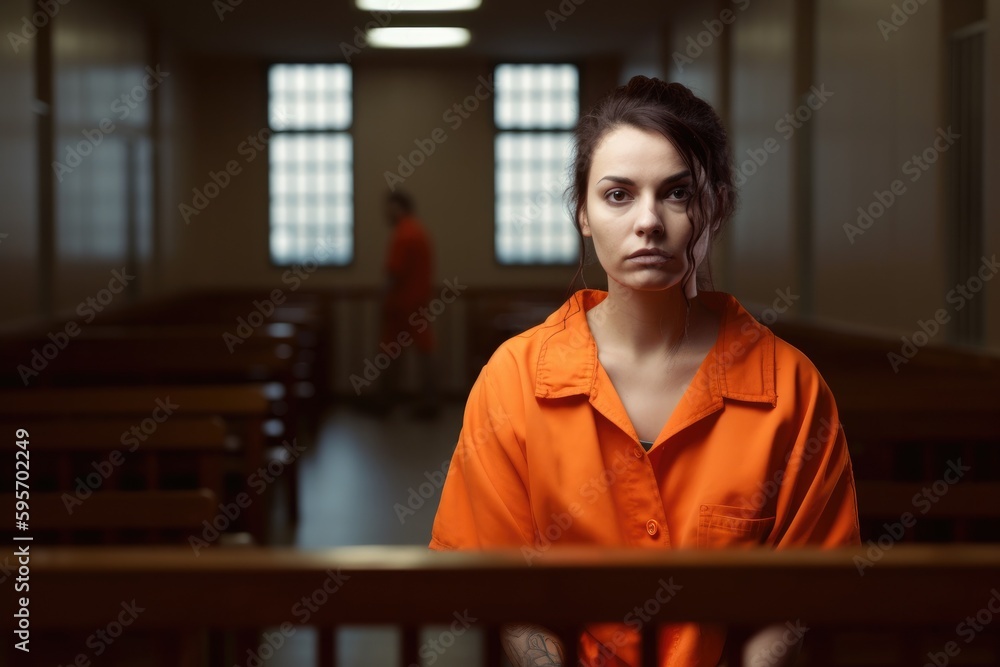 Illustration of a female prisoner in an orange jumpsuit sitting in a ...