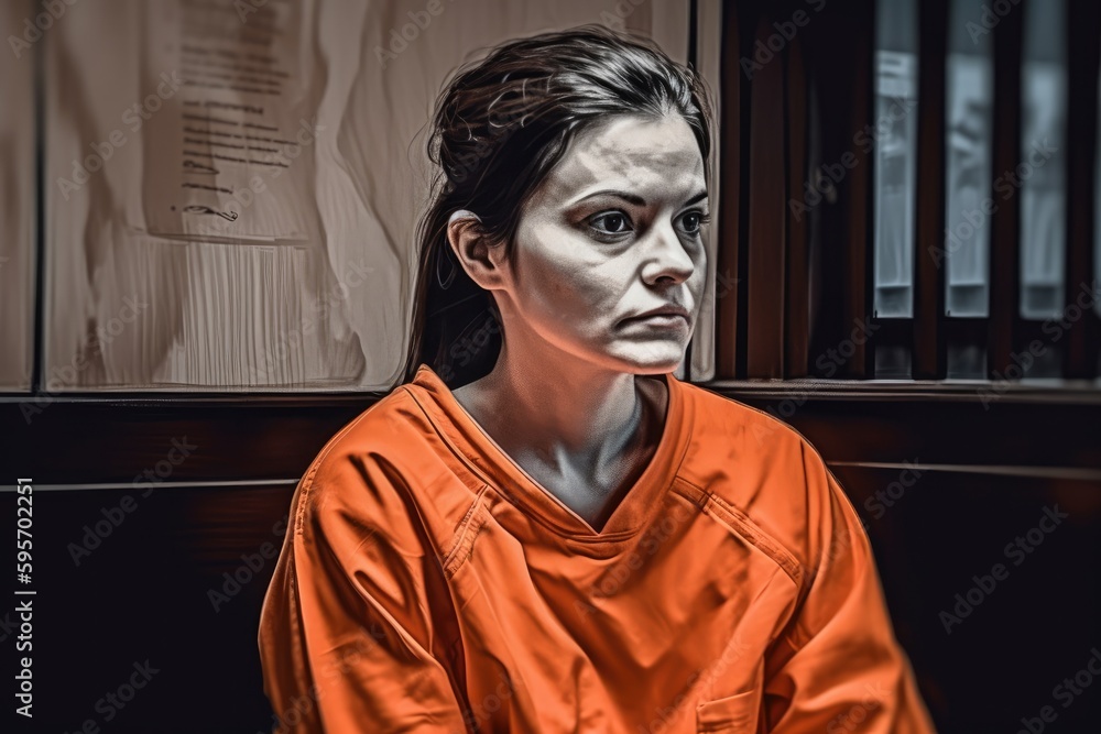 Illustration of a female prisoner in an orange jumpsuit sitting in a ...
