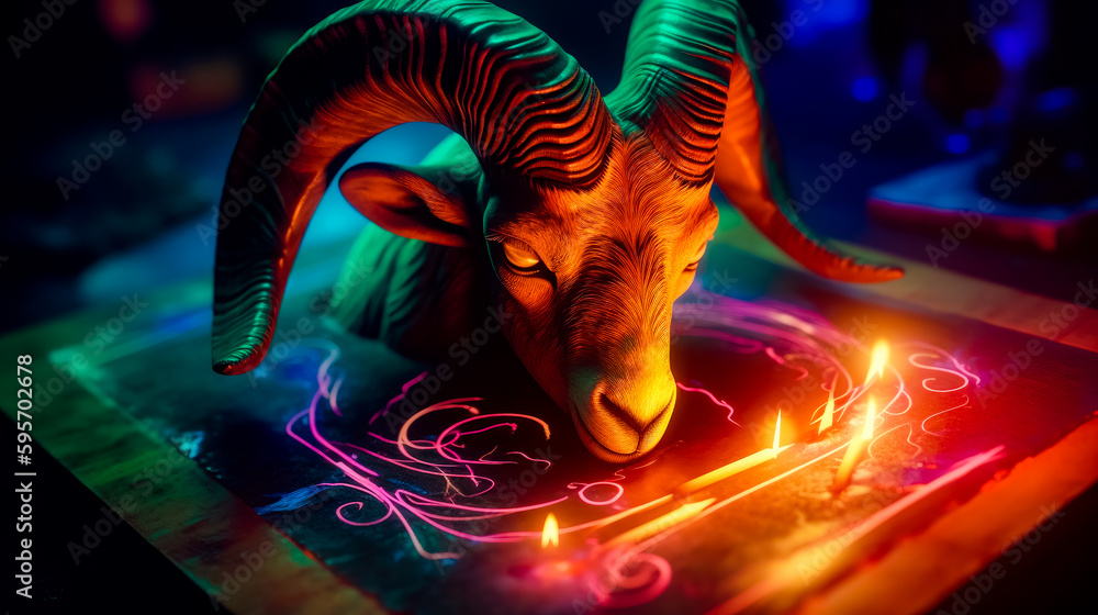 Goat that is sitting on table with candle in its mouth. Generative AI ...