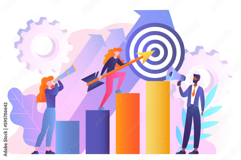 People with target concept. Metaphor of teamwork and partnership ...