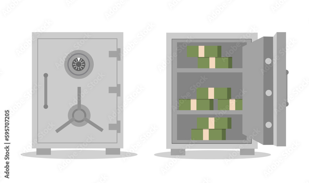 Safe with money set. Banknote protection, security of money and ...