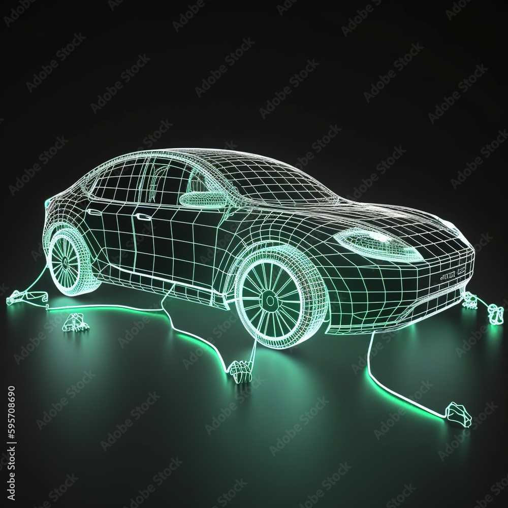 EV Car or Electric vehicle at charging station with the power cable ...