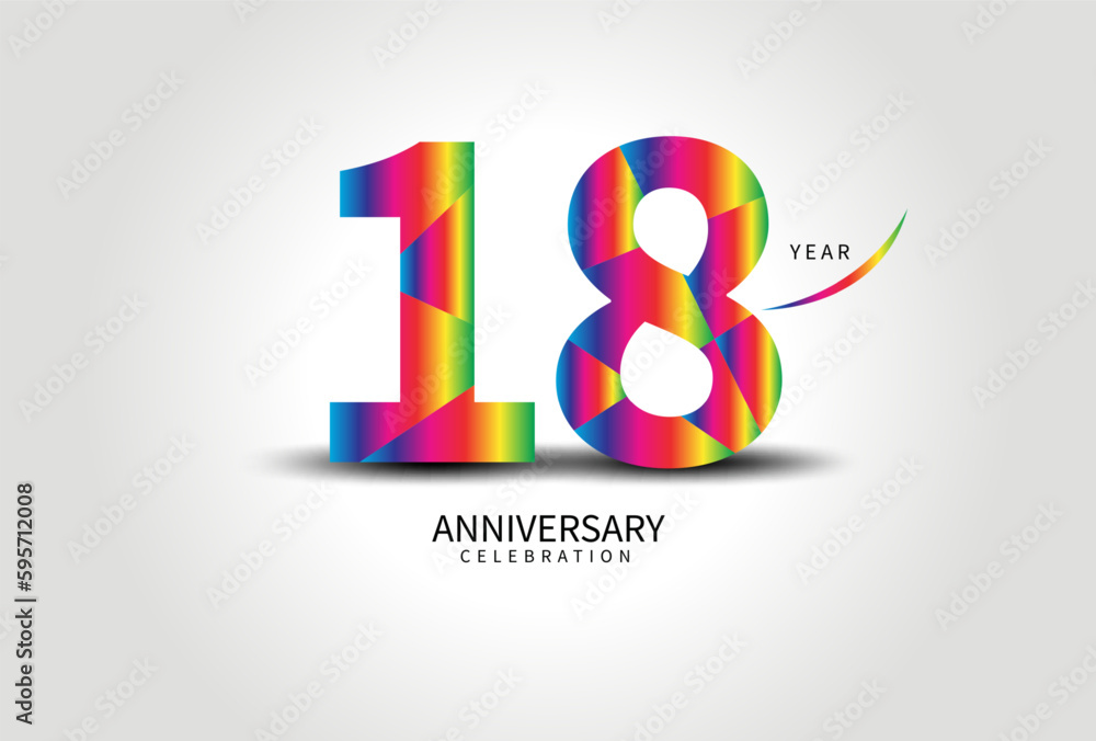 18 Year Anniversary Celebration Logo colorful vector, 18 Number Design ...