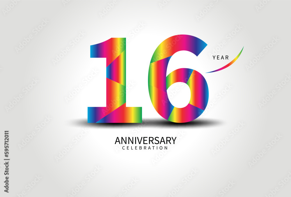 16 Year Anniversary Celebration Logo colorful vector, 16 Number Design ...