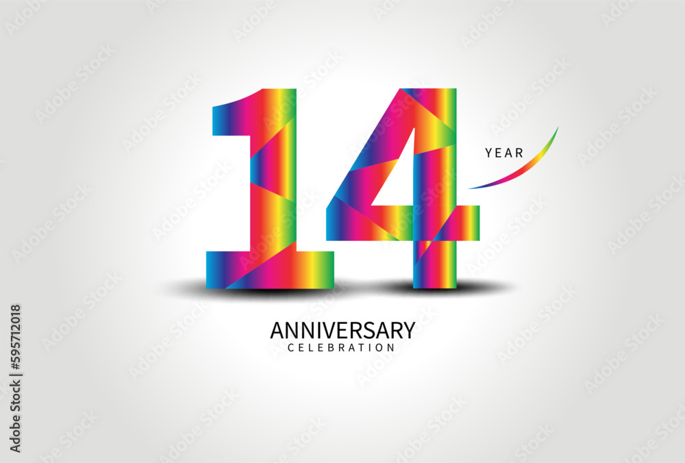 14 Year Anniversary Celebration Logo colorful vector, 14 Number Design ...