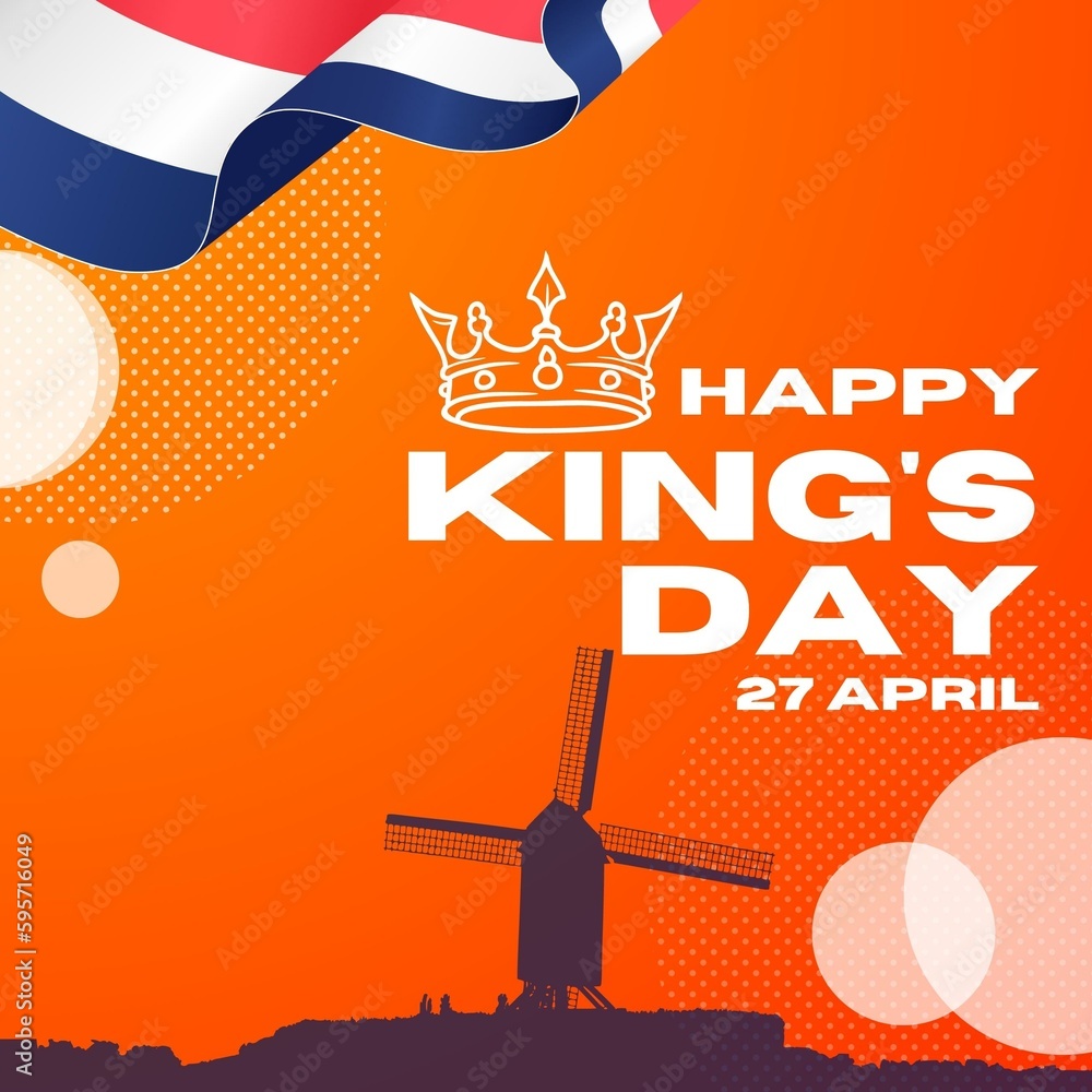 Dutch Text Happy Kings Day April 27th Lettering Vector Element For ...