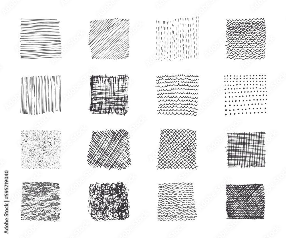 Set of isolated vector black grunge hitting and stroking textured ink ...