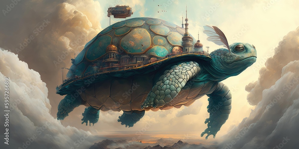 Beautiful conceptual fantasy image of turtle kingdom in the sky ...