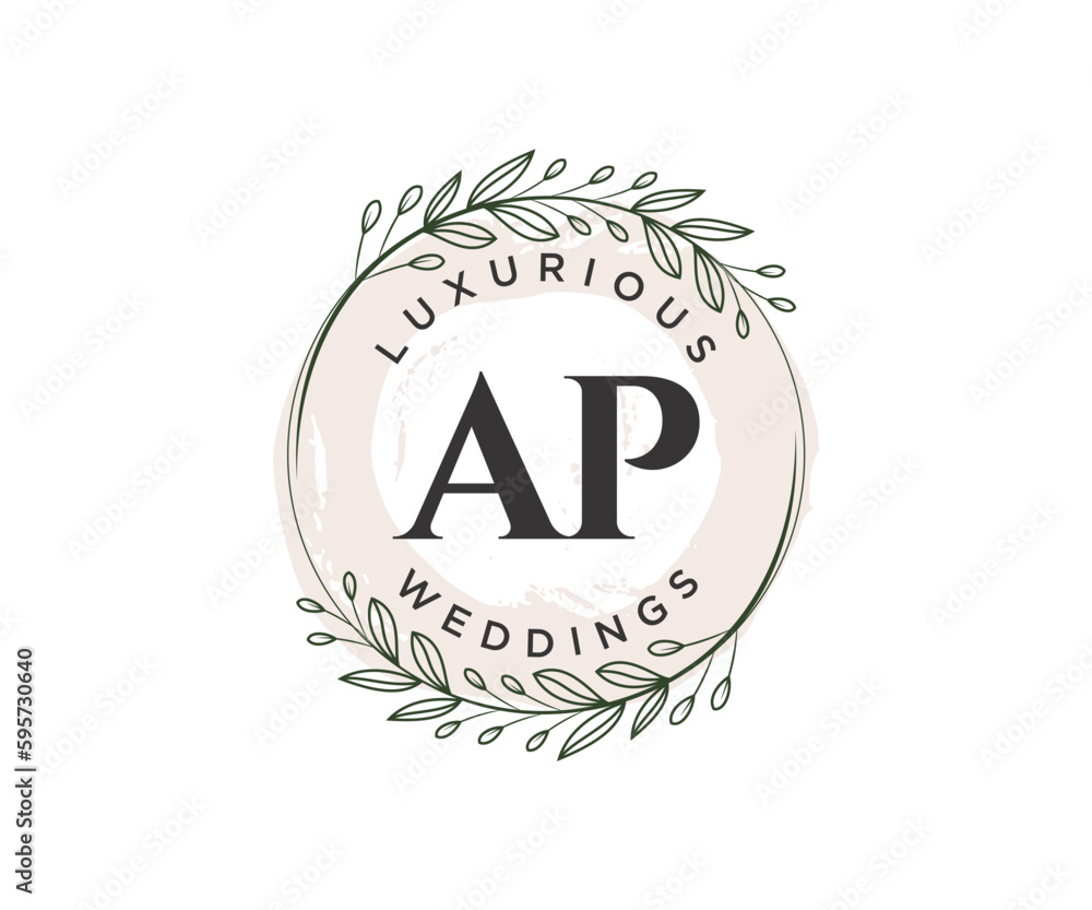 AP Initials letter Wedding monogram logos template, hand drawn modern ...