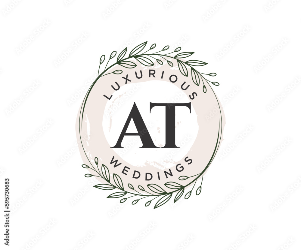 Vetor de AT Initials letter Wedding monogram logos template, hand drawn ...