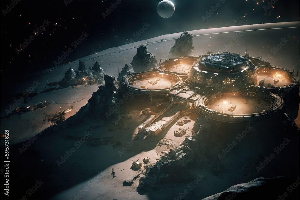 Top view scifi moon base with futuristic advance structure design on ...