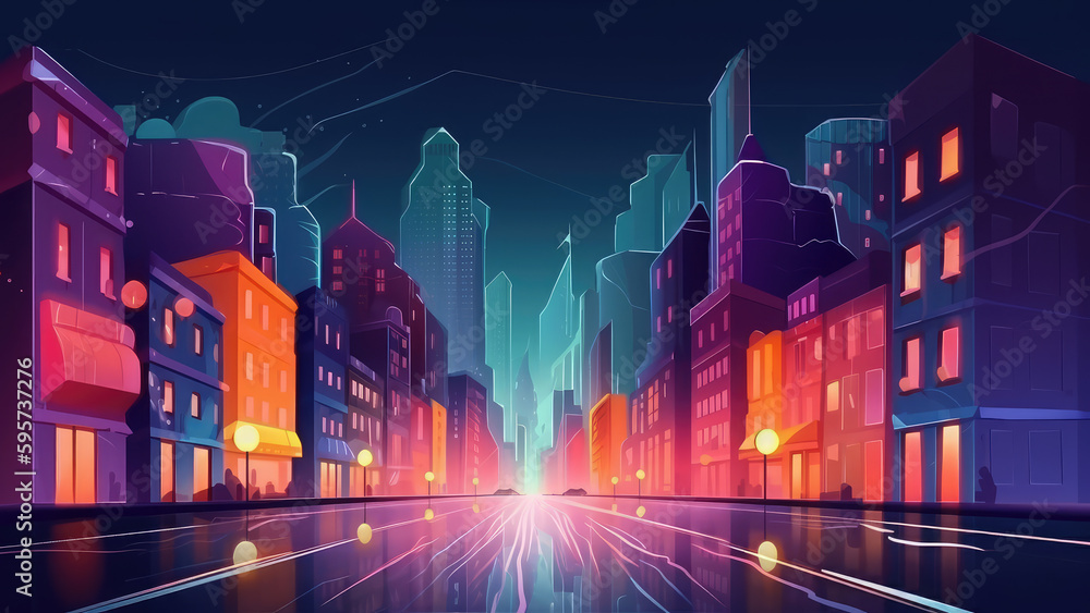 Car drive night road to city cartoon illustration. Cockpit inside view ...