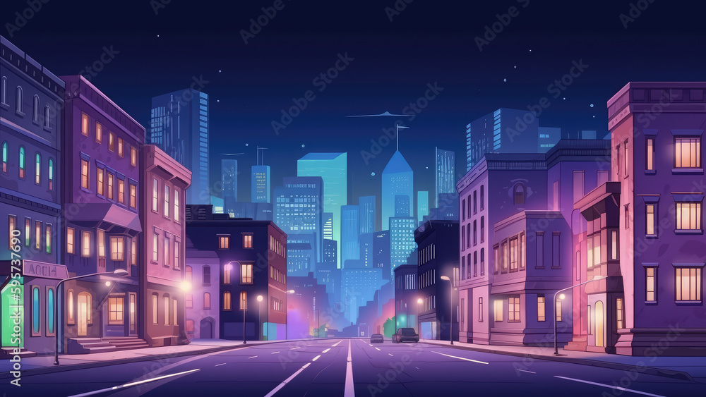 Car drive night road to city cartoon illustration. Cockpit inside view ...