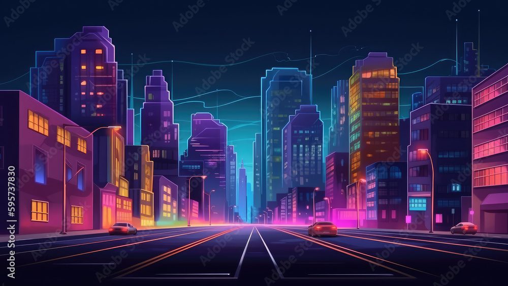 Car drive night road to city cartoon illustration. Cockpit inside view ...