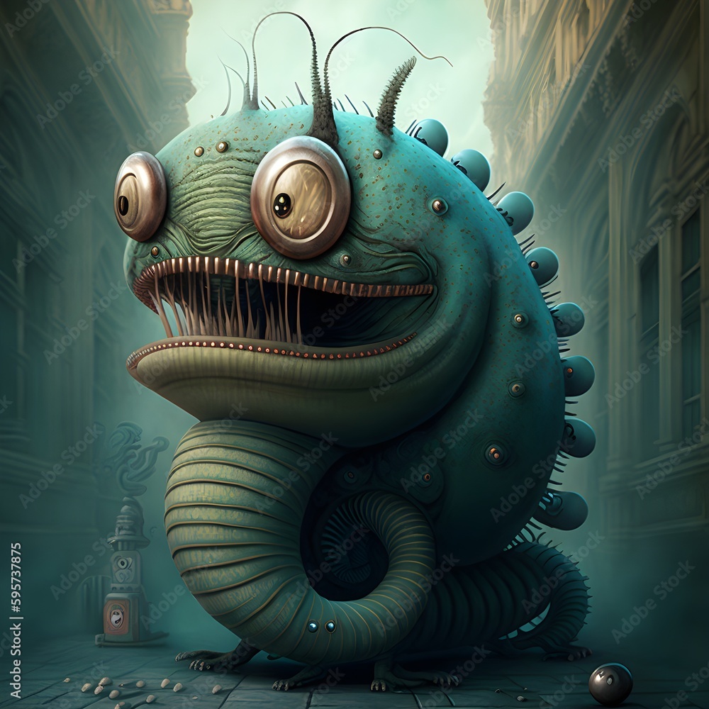 Fat Worm of Error in the styles of Dr Seuss Luigi Serafini and HR Giger ...