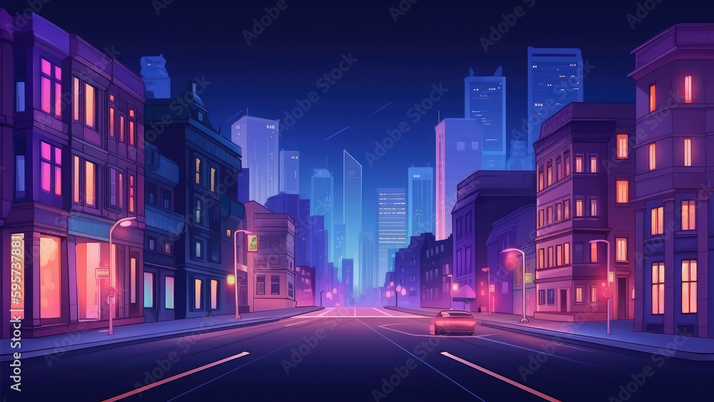 Car drive night road to city cartoon illustration. Cockpit inside view ...