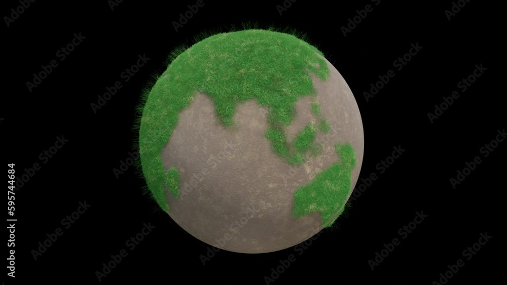 Spinning globe. Sphere green grass fields in a form of world map is ...