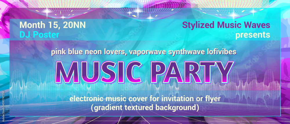 Music Party design tempate. Neon aesthetic. Modern nostalgia styles ...