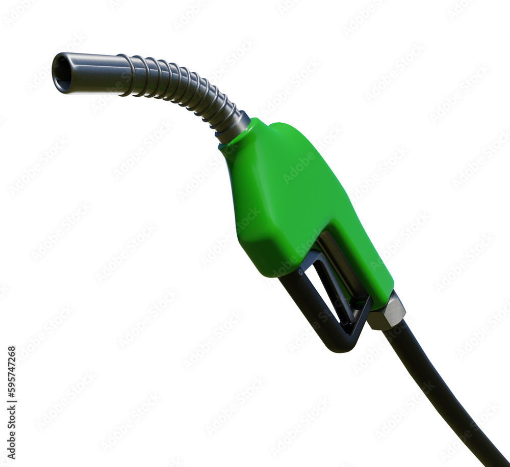 Green gas or fuel pump nozzle isolated on white with transparent ...