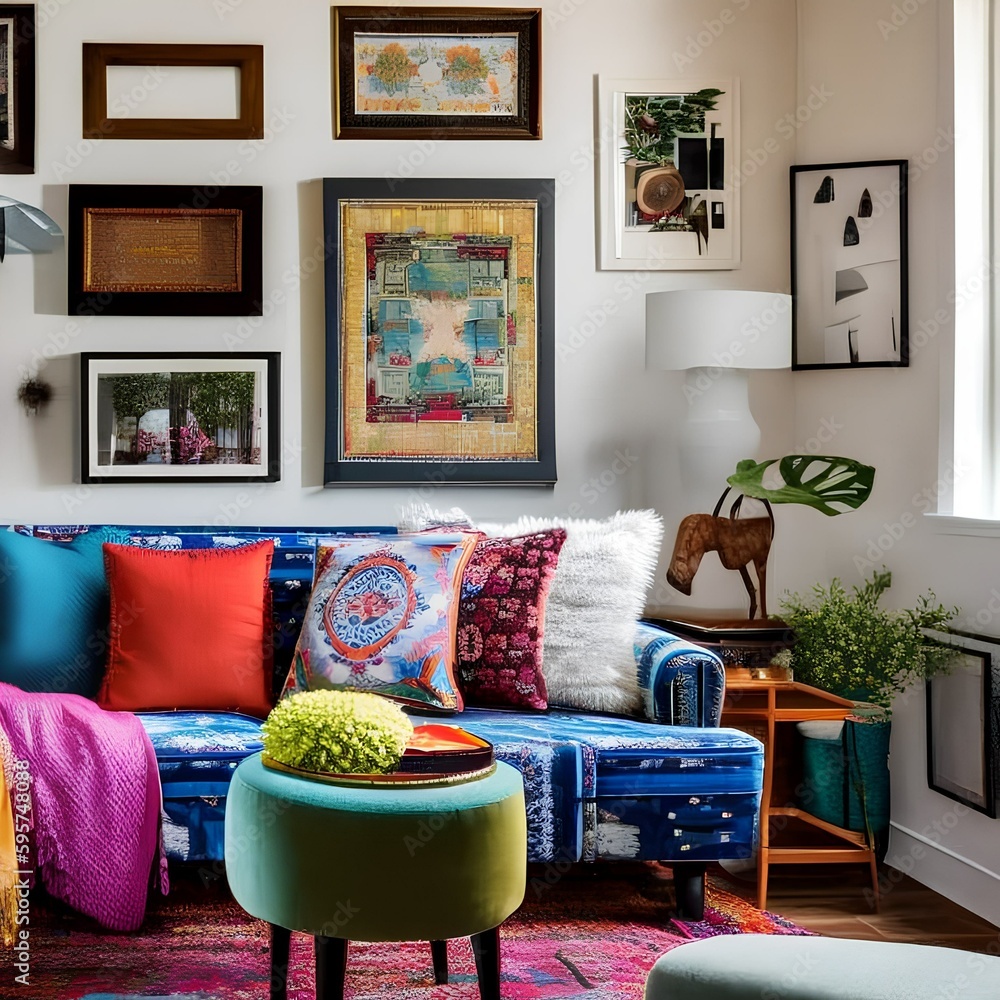 ภาพประกอบสต็อก 6 An eclectic, vintage-inspired living room with a mix ...