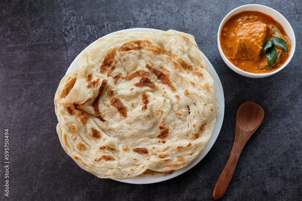 Fish curry with Kerala parathas porotta roti parotta barotta naan ...