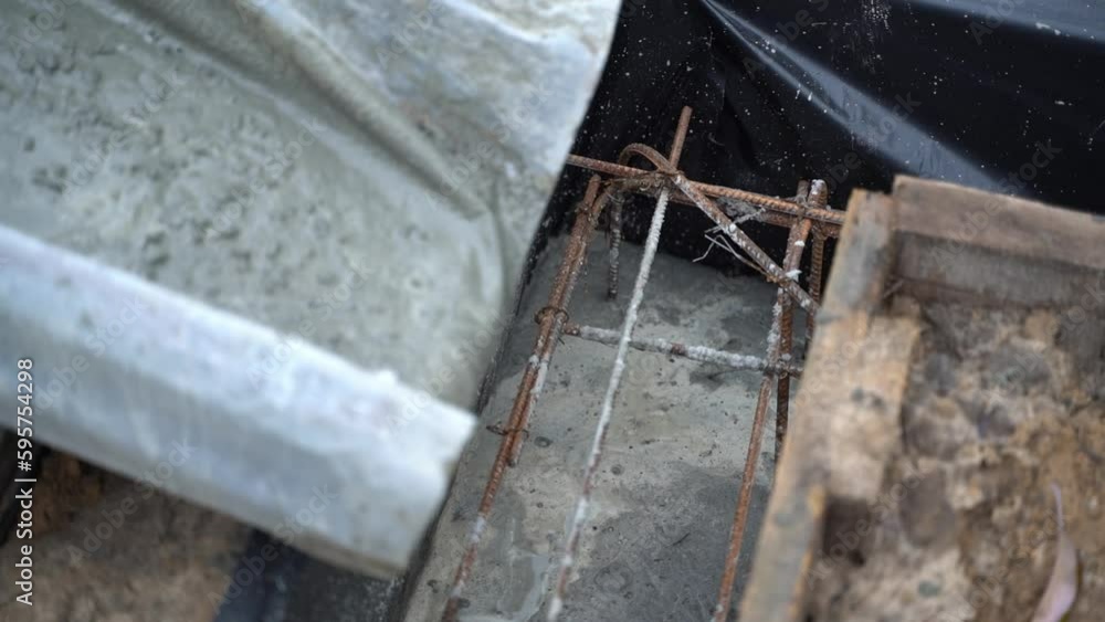 Metal bars in the foundation. Reinforcement of concrete when pouring ...