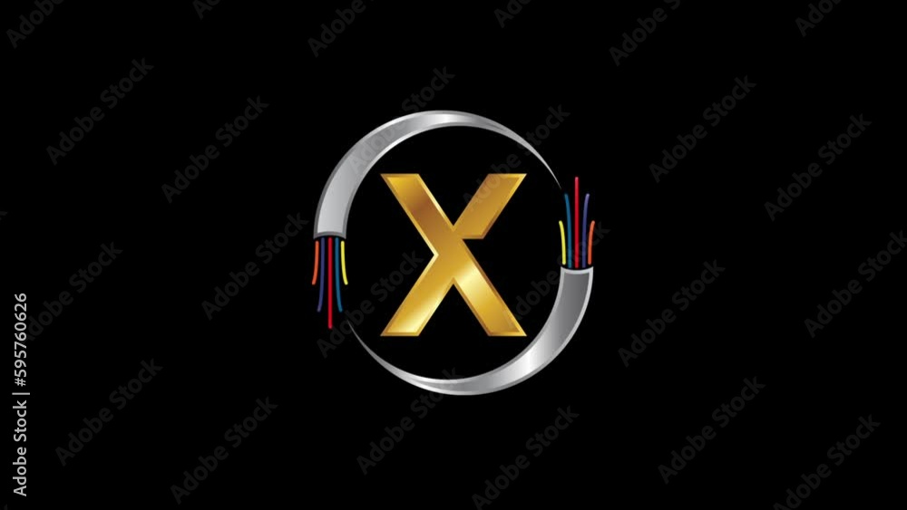 English alphabet with electric wire, optical fiber cable logo animation ...