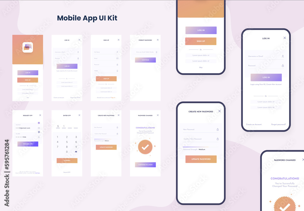 Sign Up, Sign In and Forgot Password, Mobile App Screens. Colorful ...