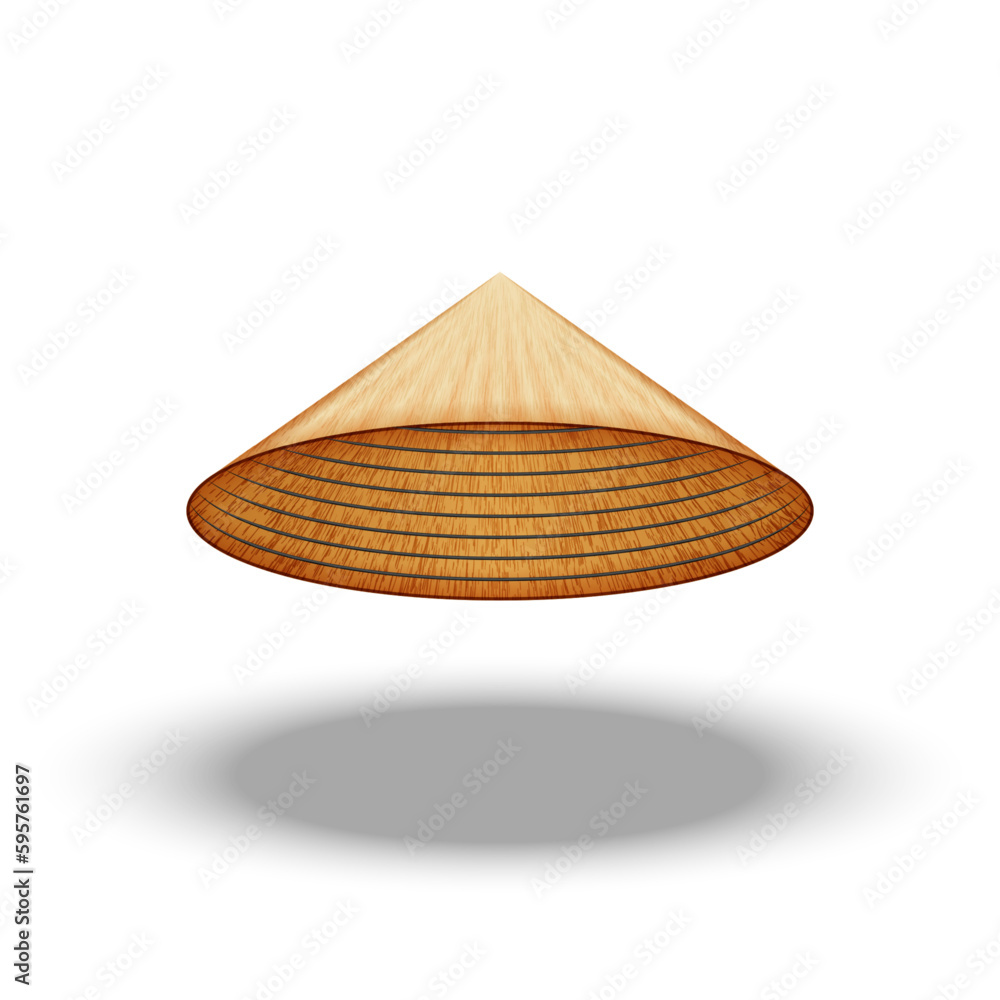 Asian conical hat isolated on white background front view, 3d realistic ...